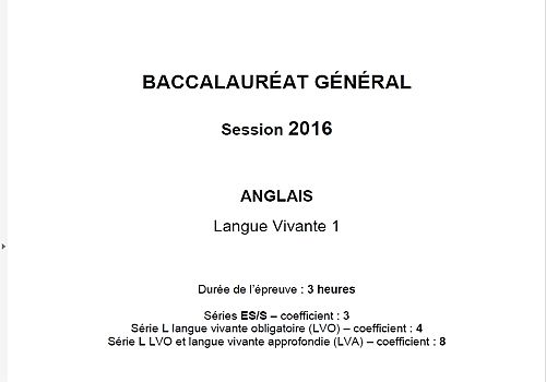 bac d'anglais 2016